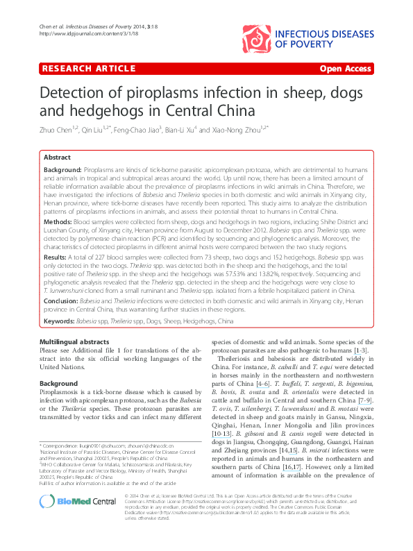 (PDF) Detection of piroplasms infection in sheep, dogs and hedgehogs in ...