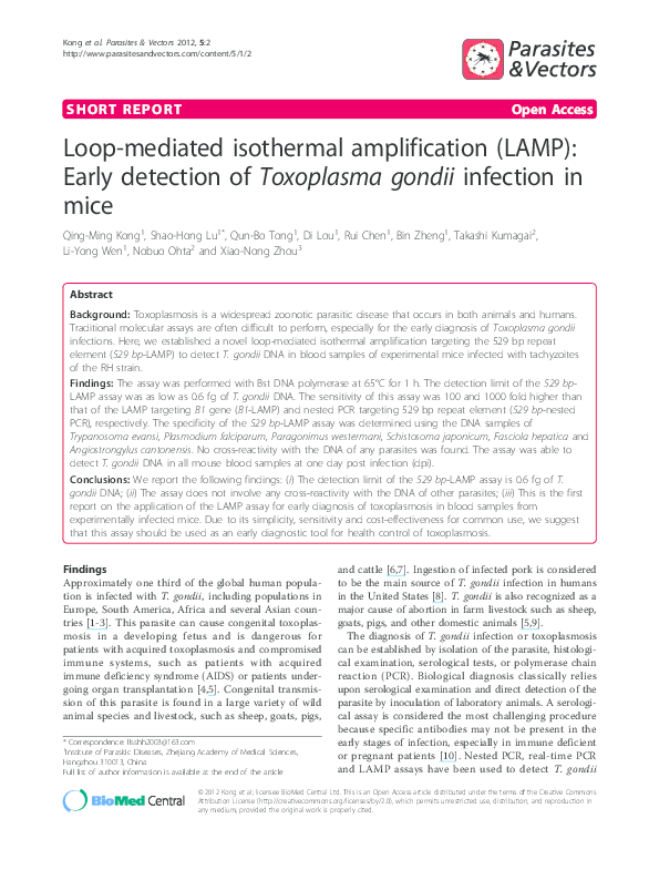 (PDF) Loop-mediated isothermal amplification (LAMP): early detection of Toxoplasma gondii ...