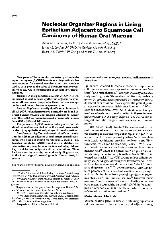 (PDF) Nucleolar organizer regions in lining epithelium adjacent to ...