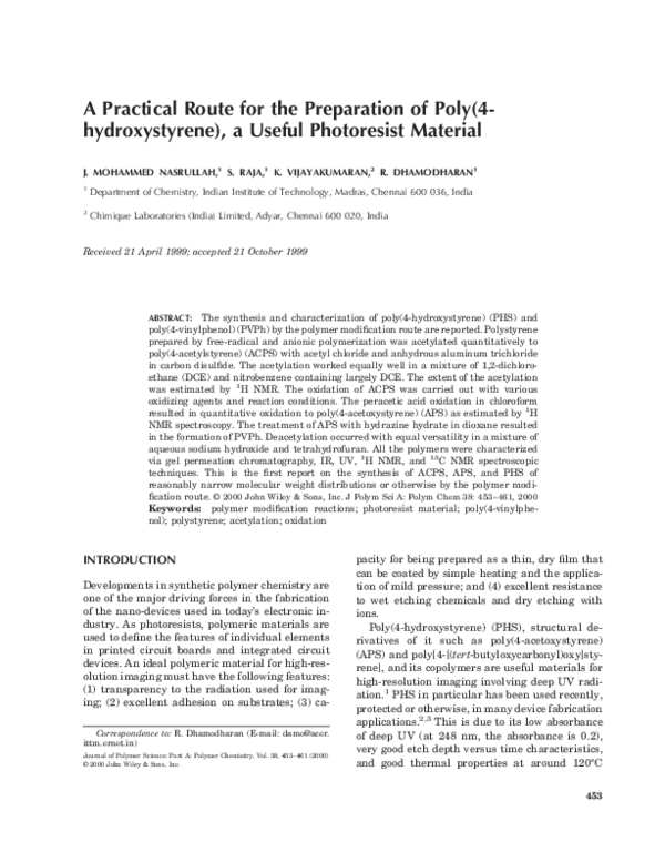 (PDF) A practical route for the preparation of poly(4-hydroxystyrene ...