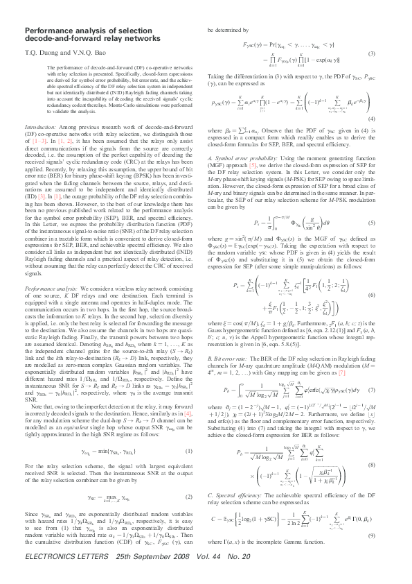 (PDF) Performance analysis of selection decode-and-forward relay networks