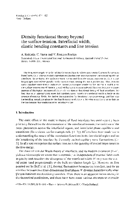 (PDF) Density functional theory beyond the surface tension. Interfacial width, elastic bending ...