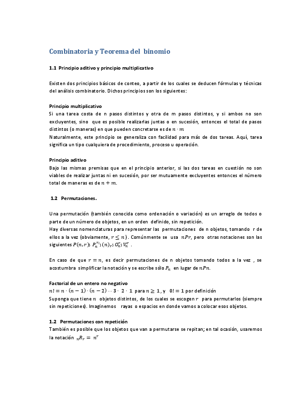 (PDF) Combinatoria y Teorema del binomio