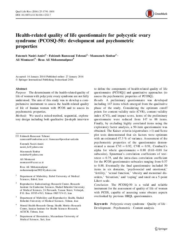 (PDF) Health-related quality of life questionnaire for polycystic ovary ...