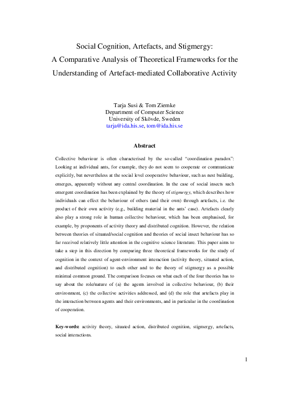 (PDF) Social cognition, artefacts, and stigmergy: A comparative ...