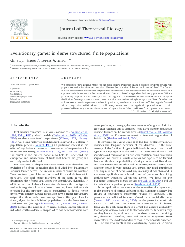 Pdf Evolutionary Games In Deme Structured Finite Populations