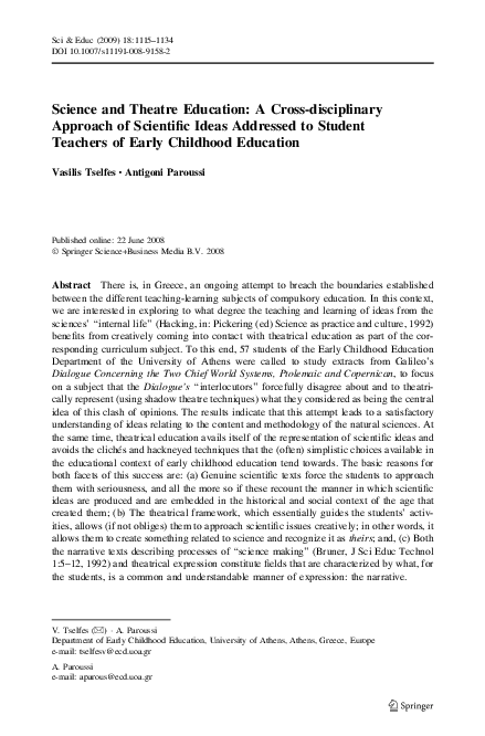 (PDF) Science and Theatre Education: A Cross-disciplinary Approach of ...