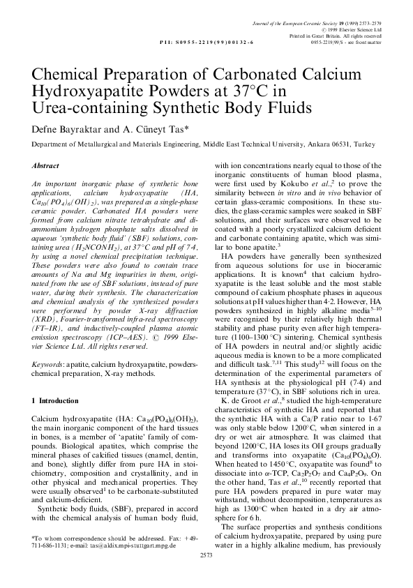 (PDF) Chemical preparation of carbonated calcium hydroxyapatite powders ...