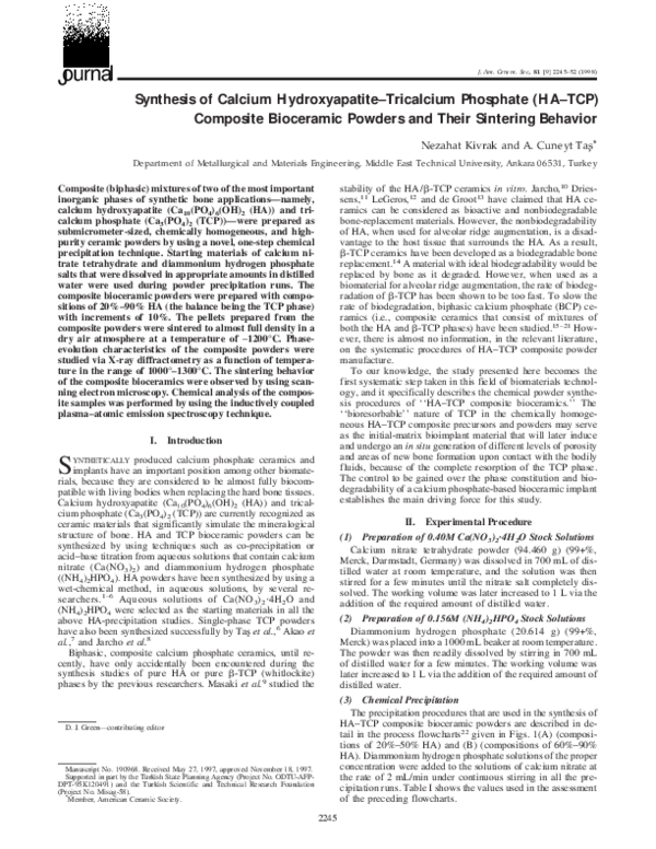 (PDF) Synthesis of Calcium Hydroxyapatite-Tricalcium Phosphate (HA-TCP) Composite Bioceramic ...