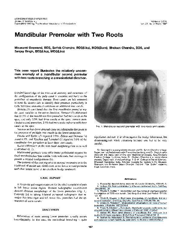 (PDF) Mandibular premolar with two roots