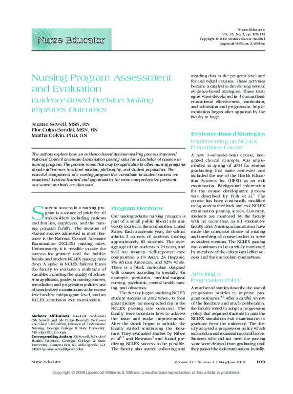 (PDF) Nursing Program Assessment and Evaluation Evidence-Based Decision ...
