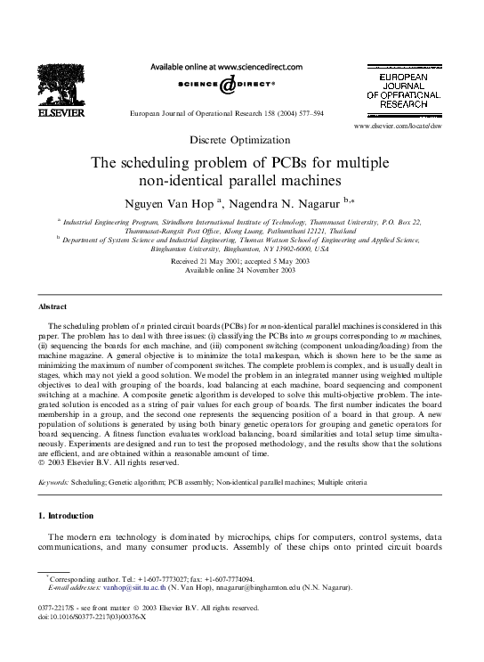Pdf The Scheduling Problem Of Pcbs For Multiple Non Identical Parallel Machines