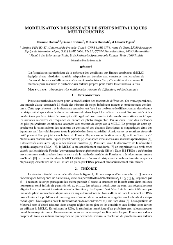 (PDF) Modelisation Des Reseaux De Strips Etalliques Multicouches