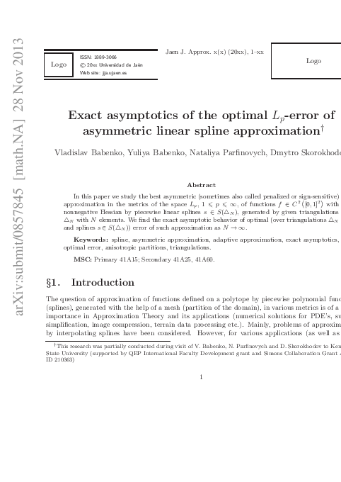 (PDF) Exact asymptotics of the optimal Lp-error of asymmetric linear ...