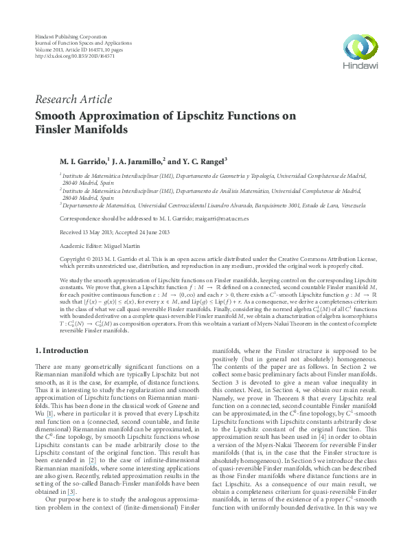 Pdf Smooth Approximation Of Lipschitz Functions On Riemannian Manifolds