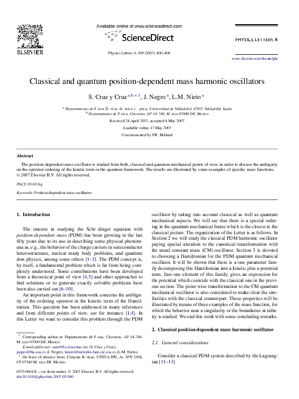 (PDF) Classical and quantum position-dependent mass harmonic oscillators