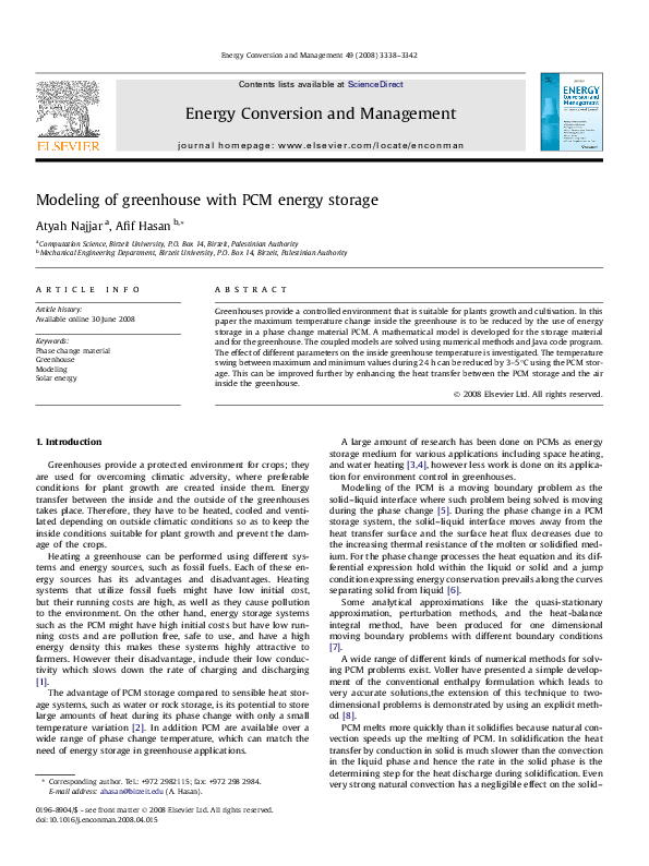 (PDF) Modeling of greenhouse with PCM energy storage