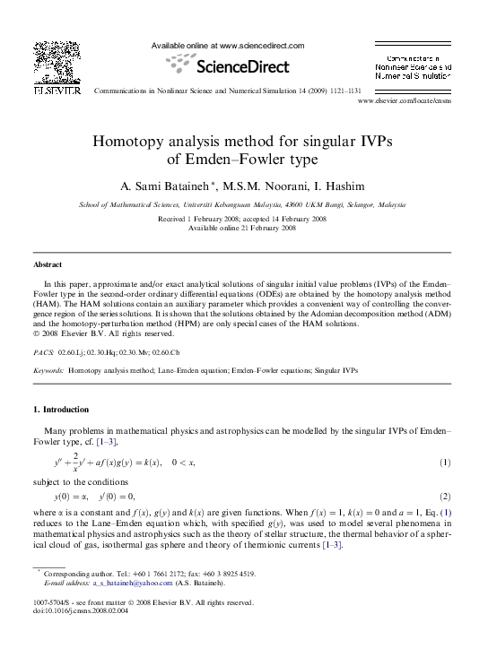 (PDF) Homotopy analysis method for singular IVPs of Emden–Fowler type
