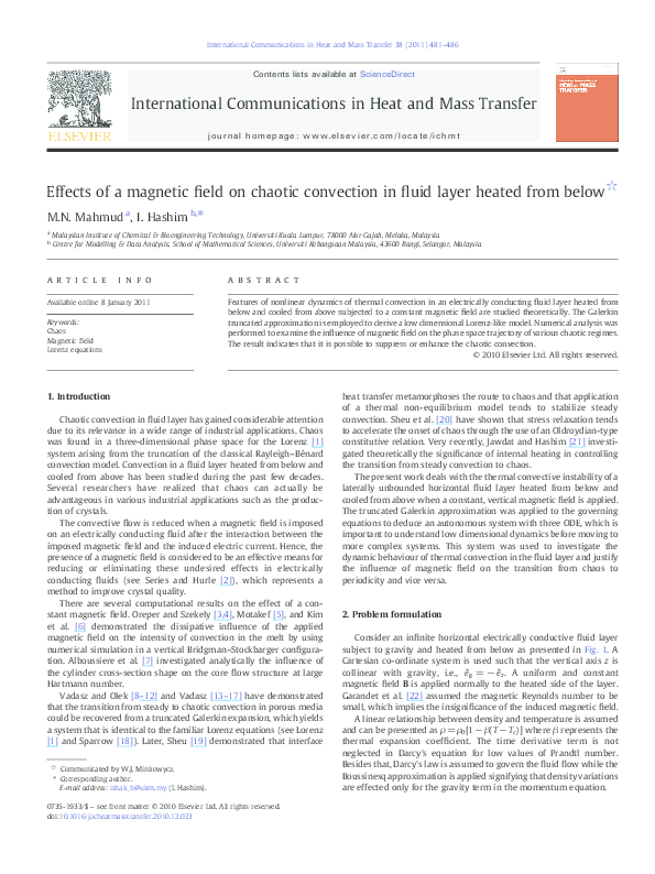 (PDF) Effects of a magnetic field on chaotic convection in fluid layer heated from below