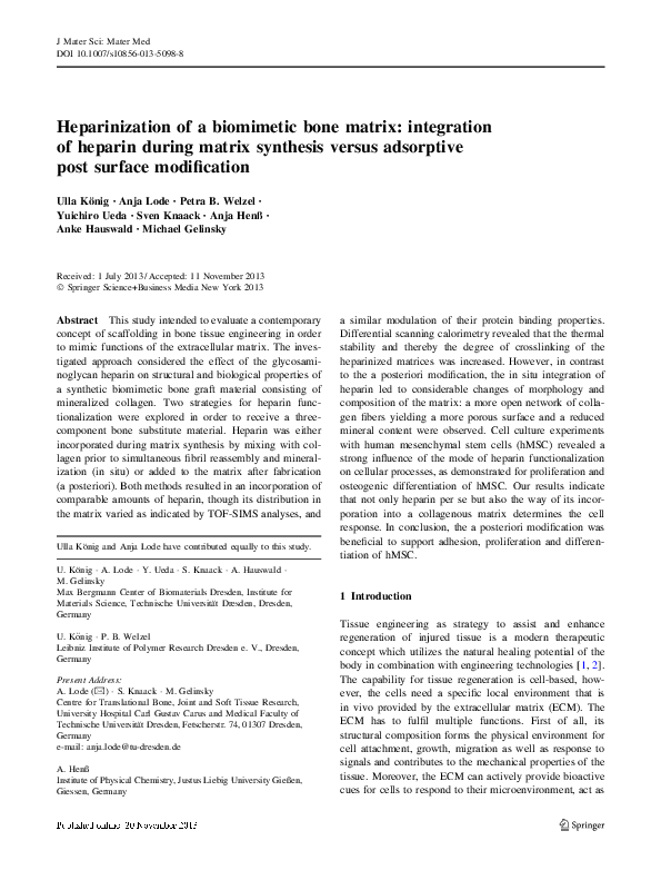 (PDF) Heparinization of a biomimetic bone matrix: integration of ...