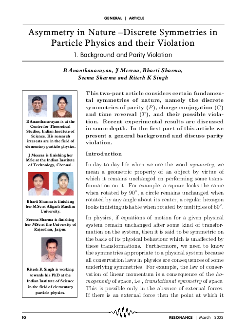 Pdf Asymmetry In Nature—discrete Symmetries In Particle Physics And