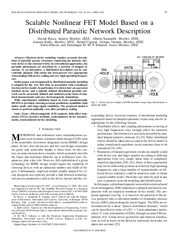 Pdf Scalable Nonlinear Fet Model Based On A Distributed Parasitic
