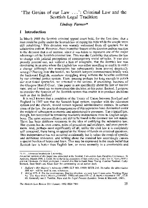 (PDF) The Genius of our Law…’: Criminal Law and the Scottish Legal ...