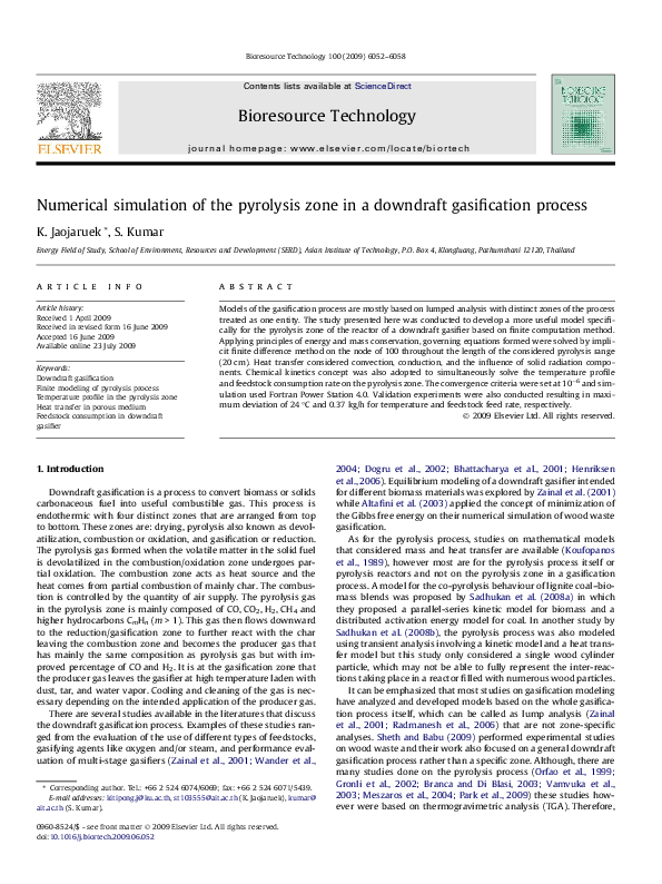 (PDF) Numerical simulation of the pyrolysis zone in a downdraft gasification process