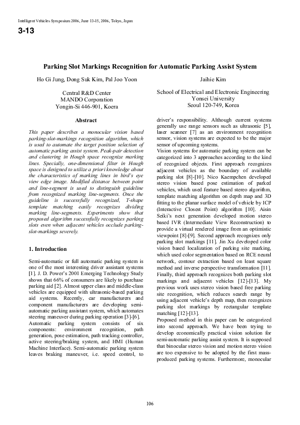 (PDF) Parking Slot Markings Recognition for Automatic Parking Assist System