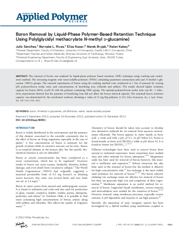 (PDF) Boron Removal by Liquid-Phase Polymer-Based Retention Technique ...