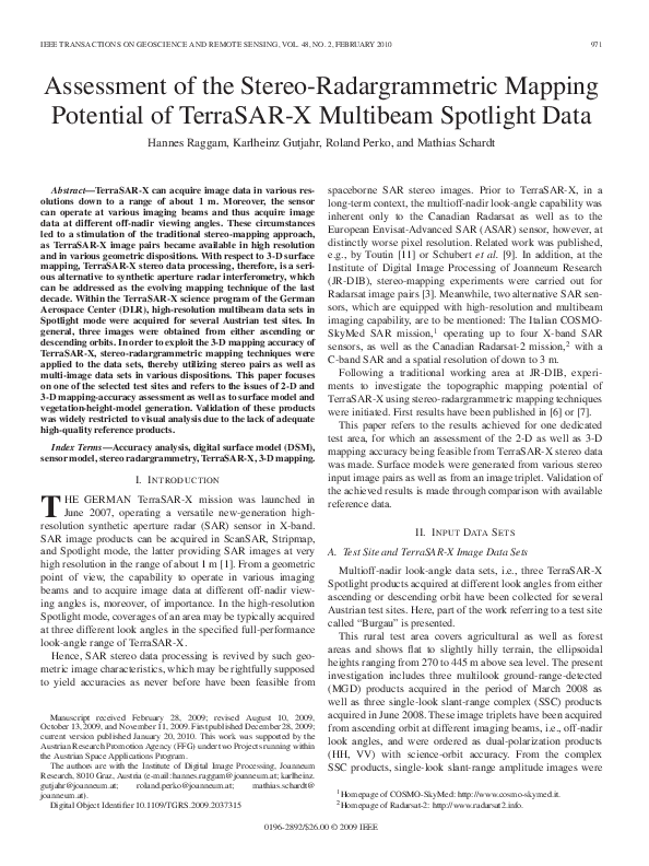 Pdf Assessment Of The Stereo Radargrammetric Mapping Potential Of Terrasar X Multibeam