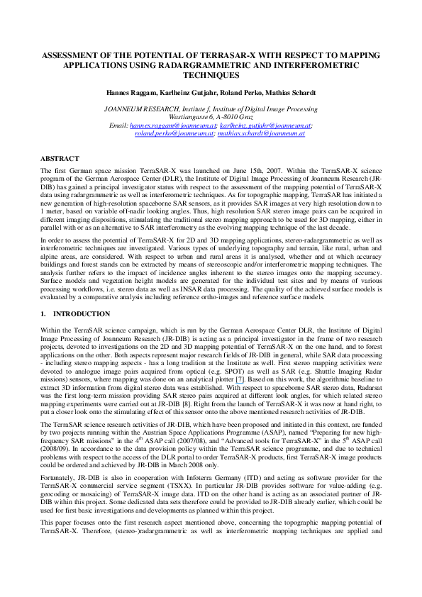 Pdf Assessment Of The Potential Of Terrasar X With Respect To Mapping Applications Using