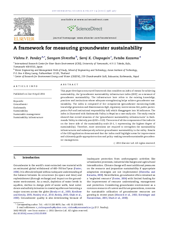 (PDF) A framework for measuring groundwater sustainability