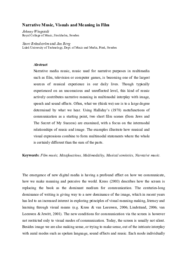 (PDF) Narrative Music, Visuals and Meaning in Film