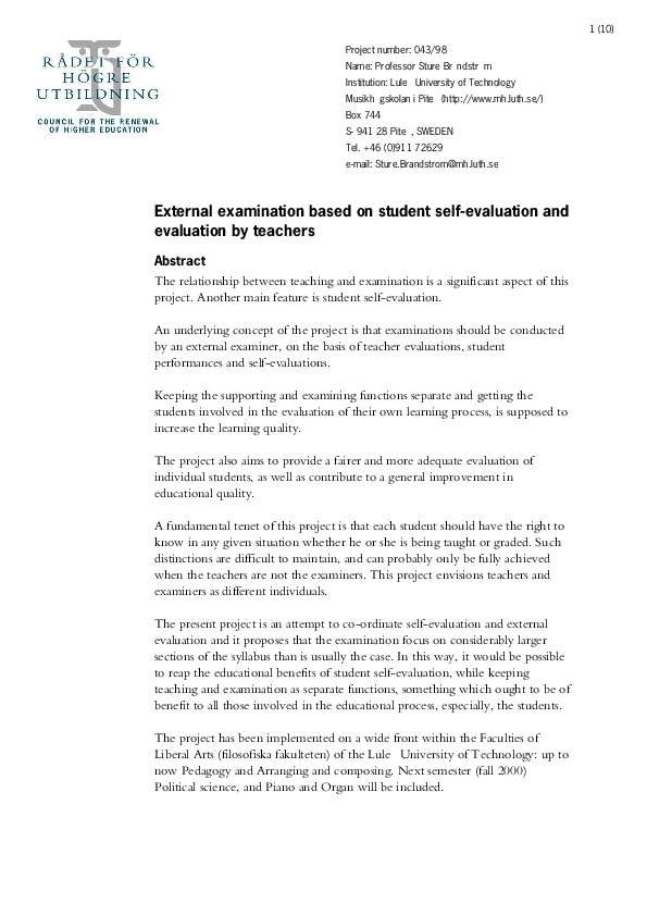 (PDF) External examination based on student self-evaluation and ...