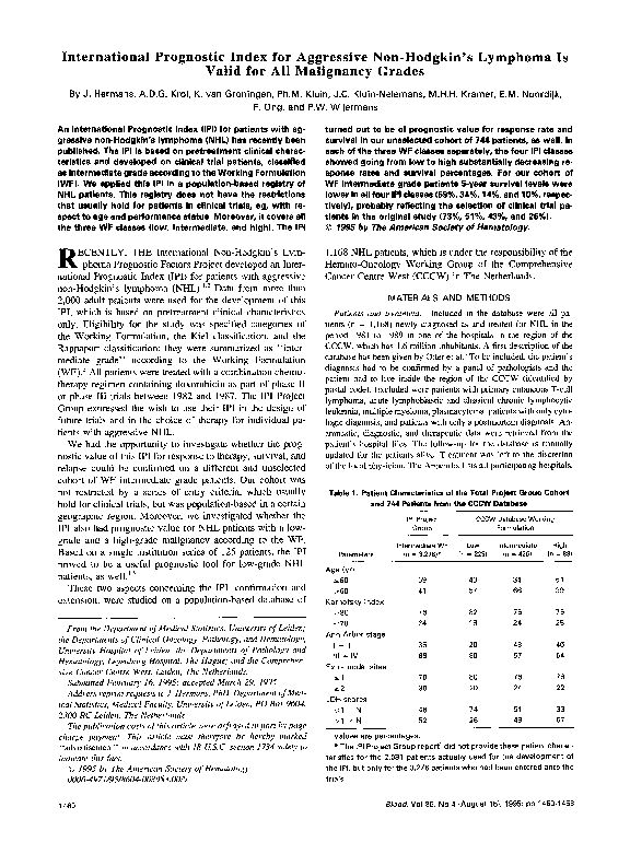 (PDF) International Prognostic Index for aggressive non-Hodgkin's ...
