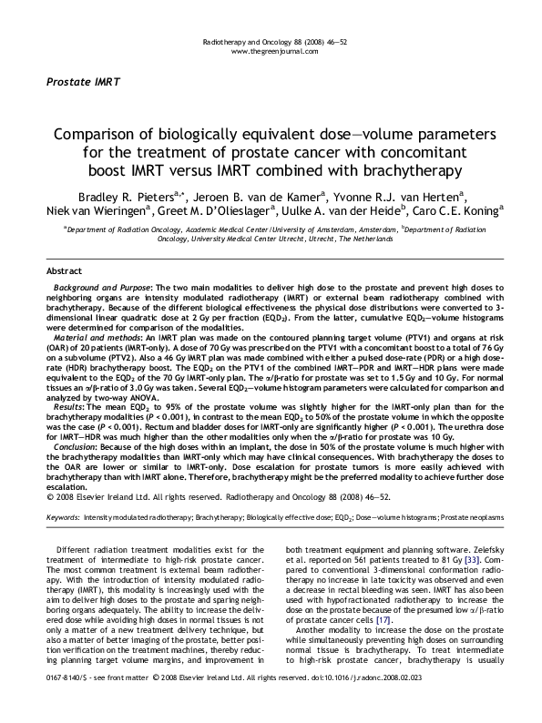 (PDF) Comparison of biologically equivalent dose–volume parameters for ...