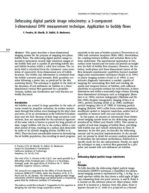 (PDF) Defocusing digital particle image velocimetry: a 3-component 3-dimensional DPIV ...