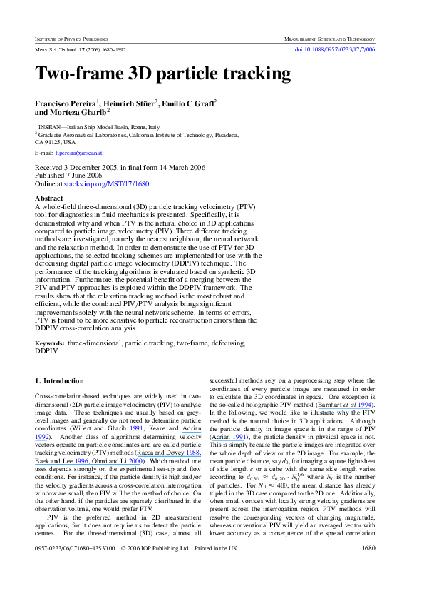 (PDF) Two-frame 3D particle tracking