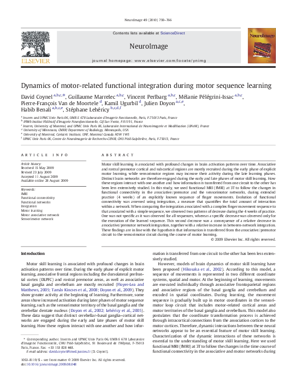Pdf Dynamics Of Motor Related Functional Integration During Motor Sequence Learning