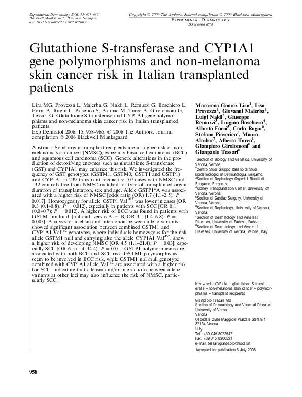 (PDF) Glutathione S-transferase and CYP1A1 gene polymorphisms and non-melanoma skin cancer risk ...