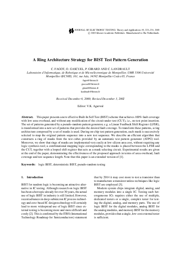Pdf A Ring Architecture Strategy For Bist Test Pattern Generation