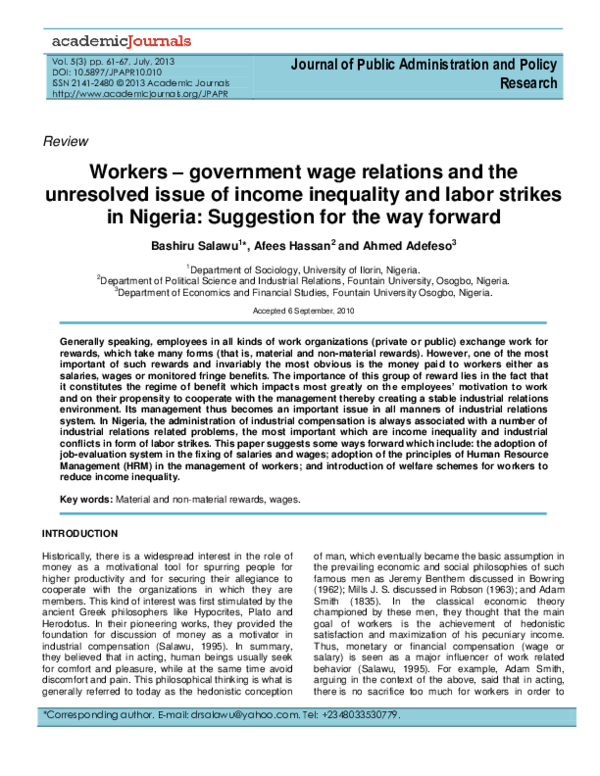 (PDF) Workers government wage relations and the unresolved issue of ...