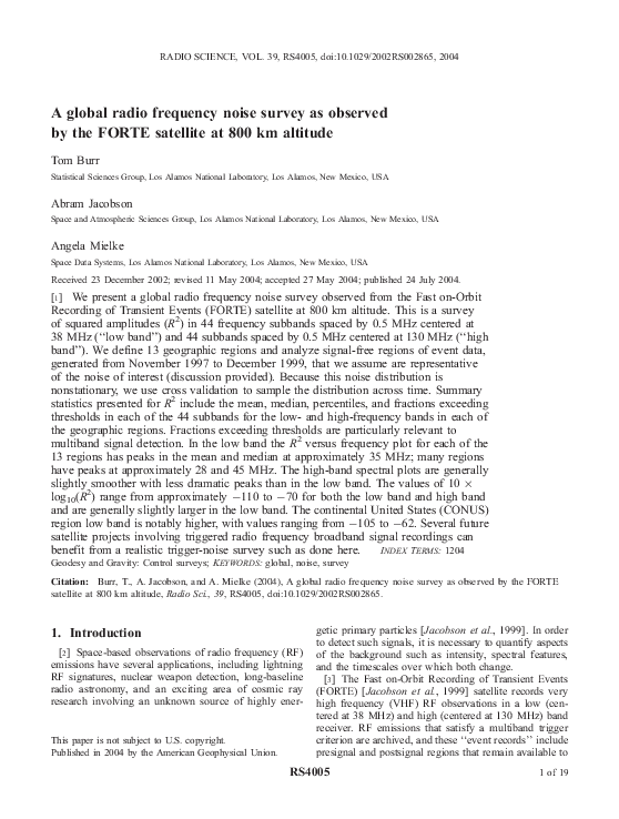 (PDF) A global radio frequency noise survey as observed by the FORTE ...