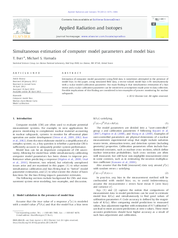 (PDF) Simultaneous estimation of computer model parameters and model bias