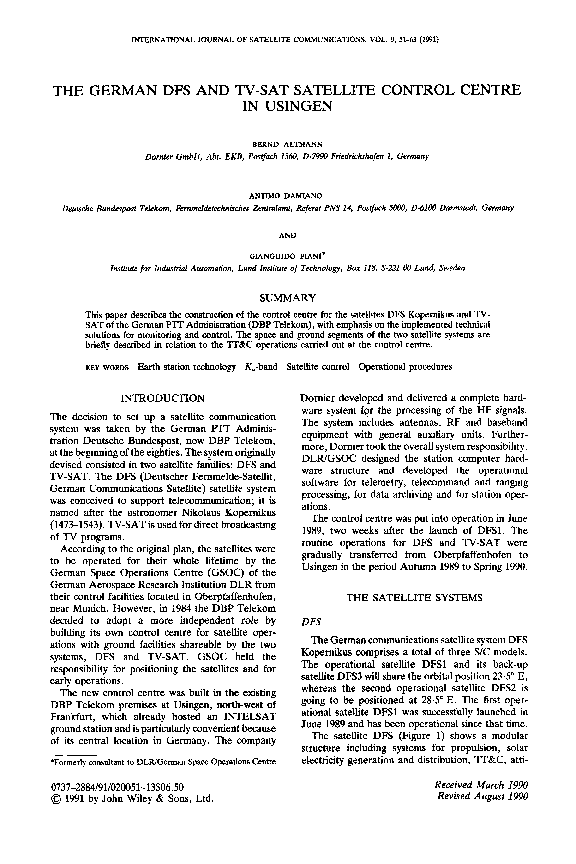(PDF) The German DFS and TV-SAT satellite control centre in Usingen
