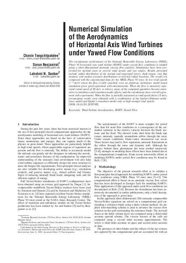 Pdf Numerical Simulation Of The Aerodynamics Of Horizontal Axis Wind Turbines Under Yawed Flow