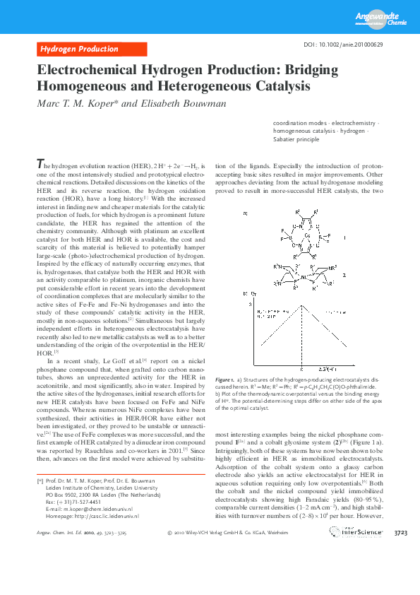 (PDF) Electrochemical Hydrogen Production: Bridging Homogeneous and ...