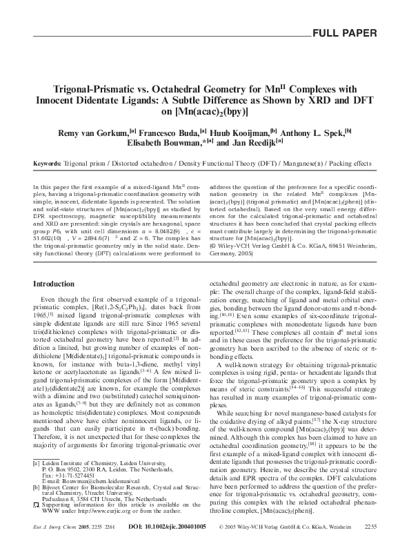 Pdf Trigonal Prismatic Vs Octahedral Geometry For Mnii Complexes With Innocent Didentate