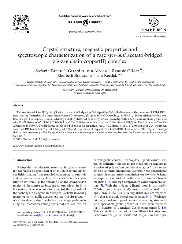 (PDF) Crystal structure, magnetic properties and spectroscopic characterization of a rare syn ...